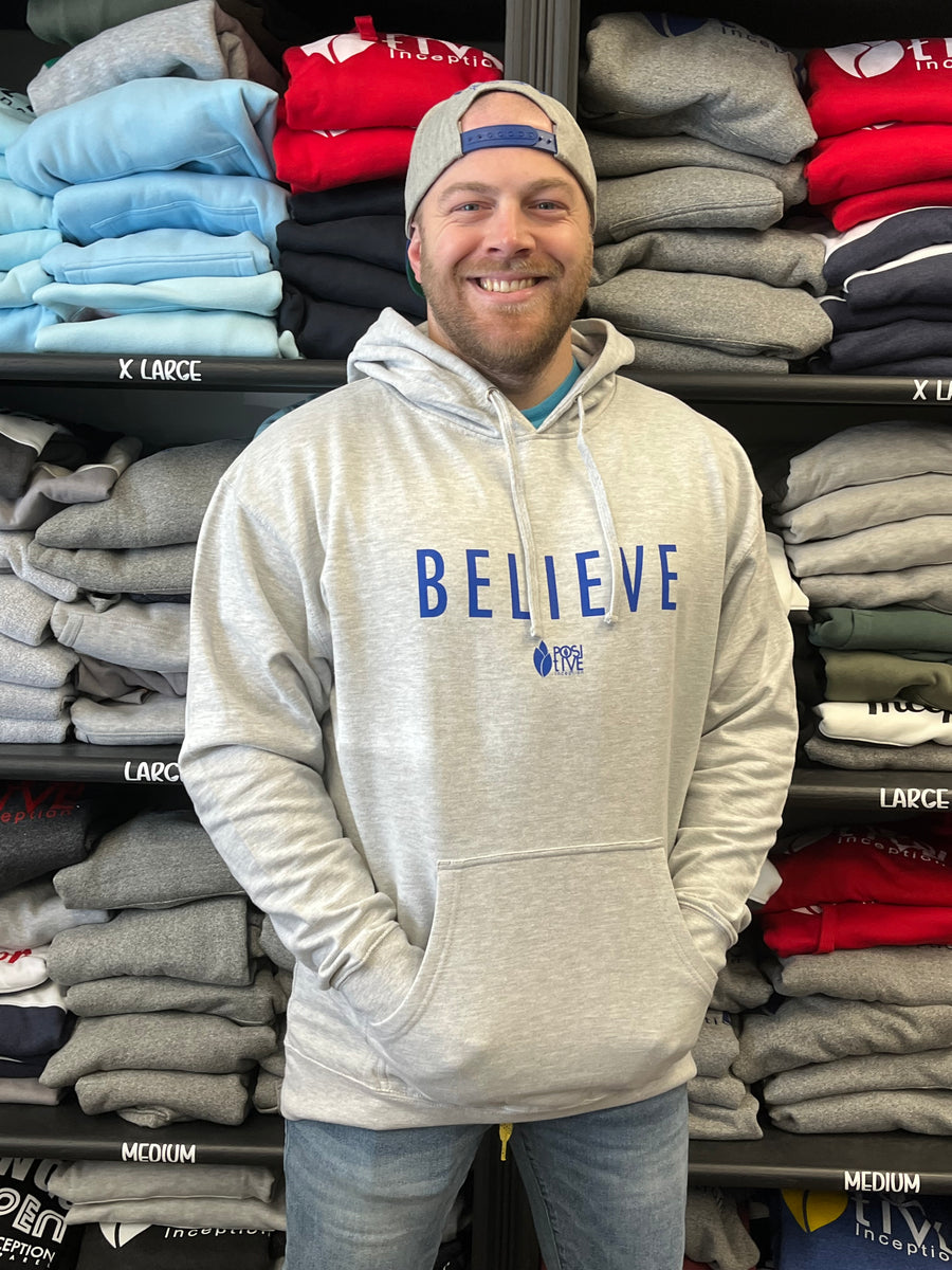 Believe Light Grey and Royal Blue Hoodie – The Positive Inception