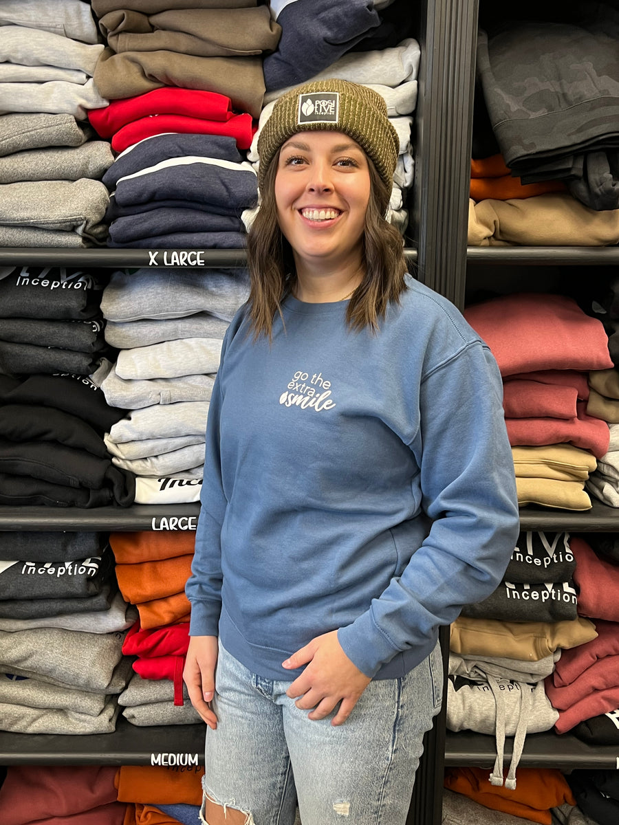 Slate Blue Go The Extra Smile Unisex Crewneck – The Positive Inception