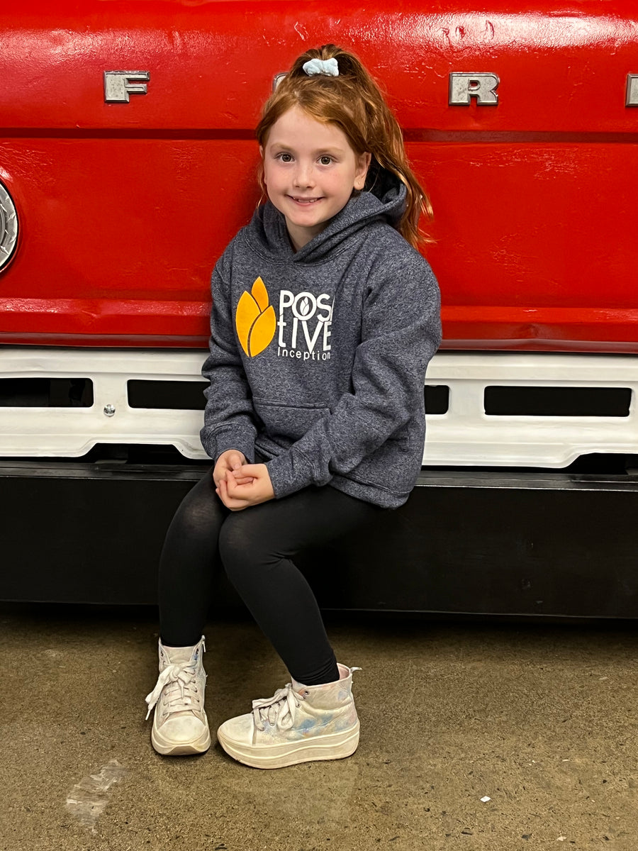 Youth Unisex Heather Navy Blue and yellow Positive Inception Hoodie ...