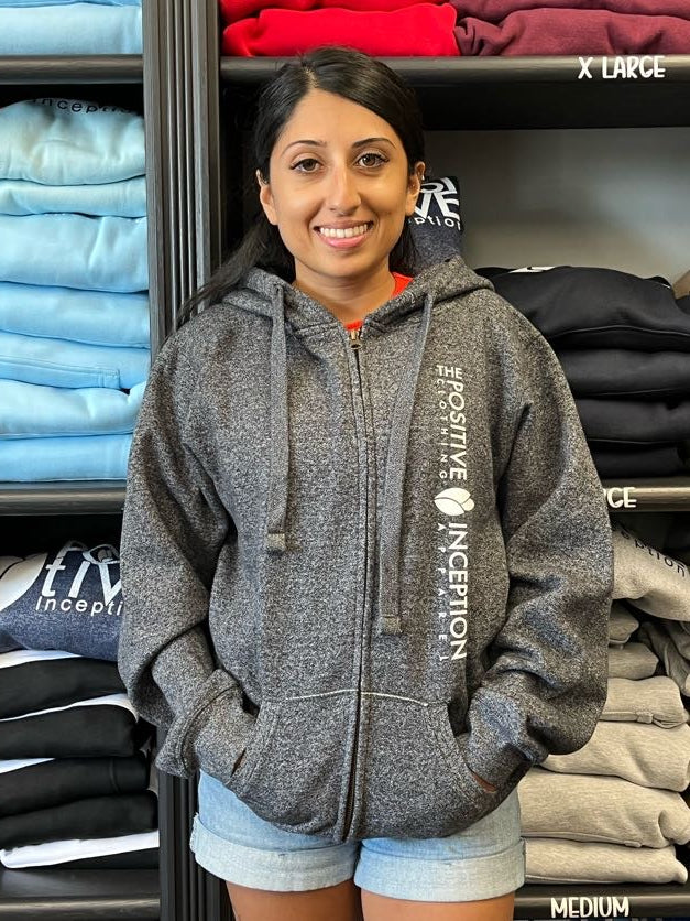 Unisex Vertical logo Charcoal zipper Hoodie – The Positive Inception