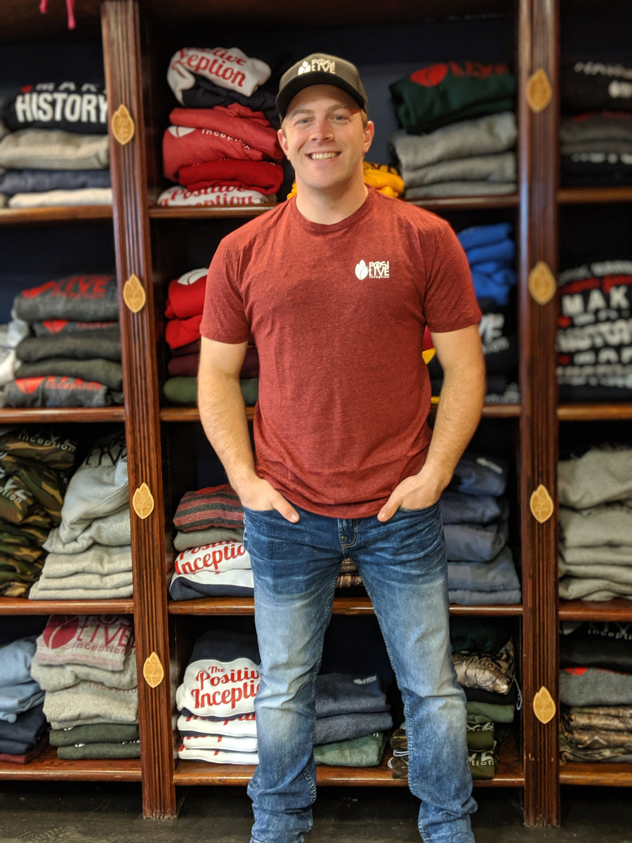 Men's Positive Inception Cardinal Red Small logo T-shirt – The Positive ...