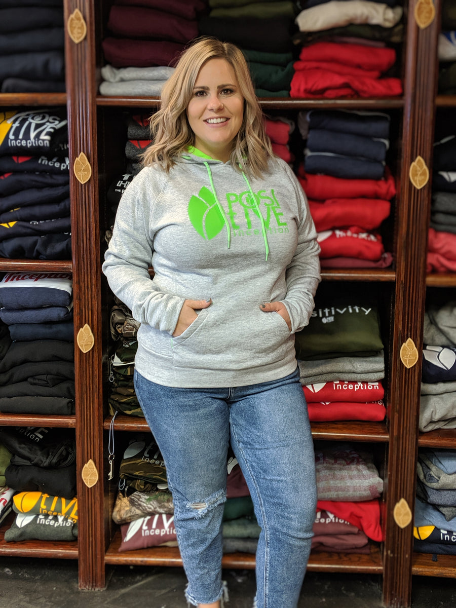 Women's Grey and Neon Green Positive Inception Hoodie – The Positive ...