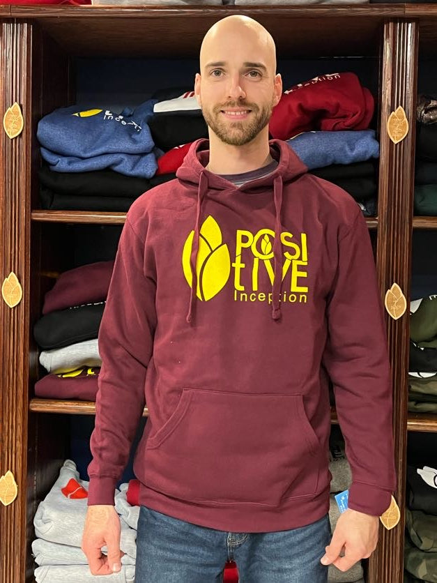 Burgundy Hoodie with Neon Yellow Gold logo – The Positive Inception